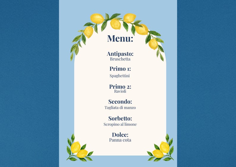 Lemon Italian Menu Template – A5 Printable Canva Editable | Rustic ...