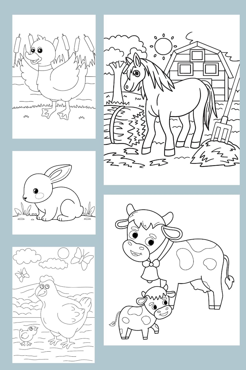 Farm Animals Coloring Book | 25 Fun Pages | Simple to Medium Coloring ...
