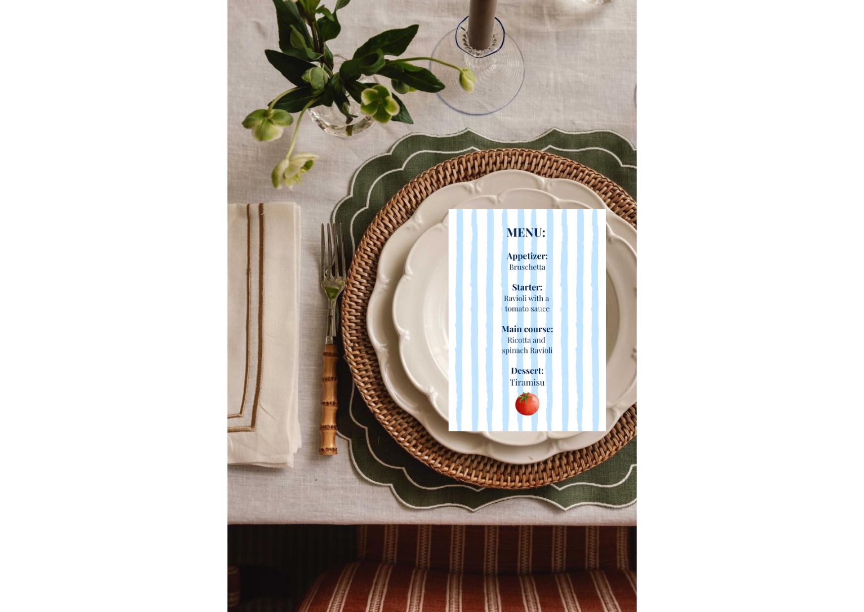 Tomato Summer Menu Template | A5 Canva Editable | Italian Dinner Menu ...