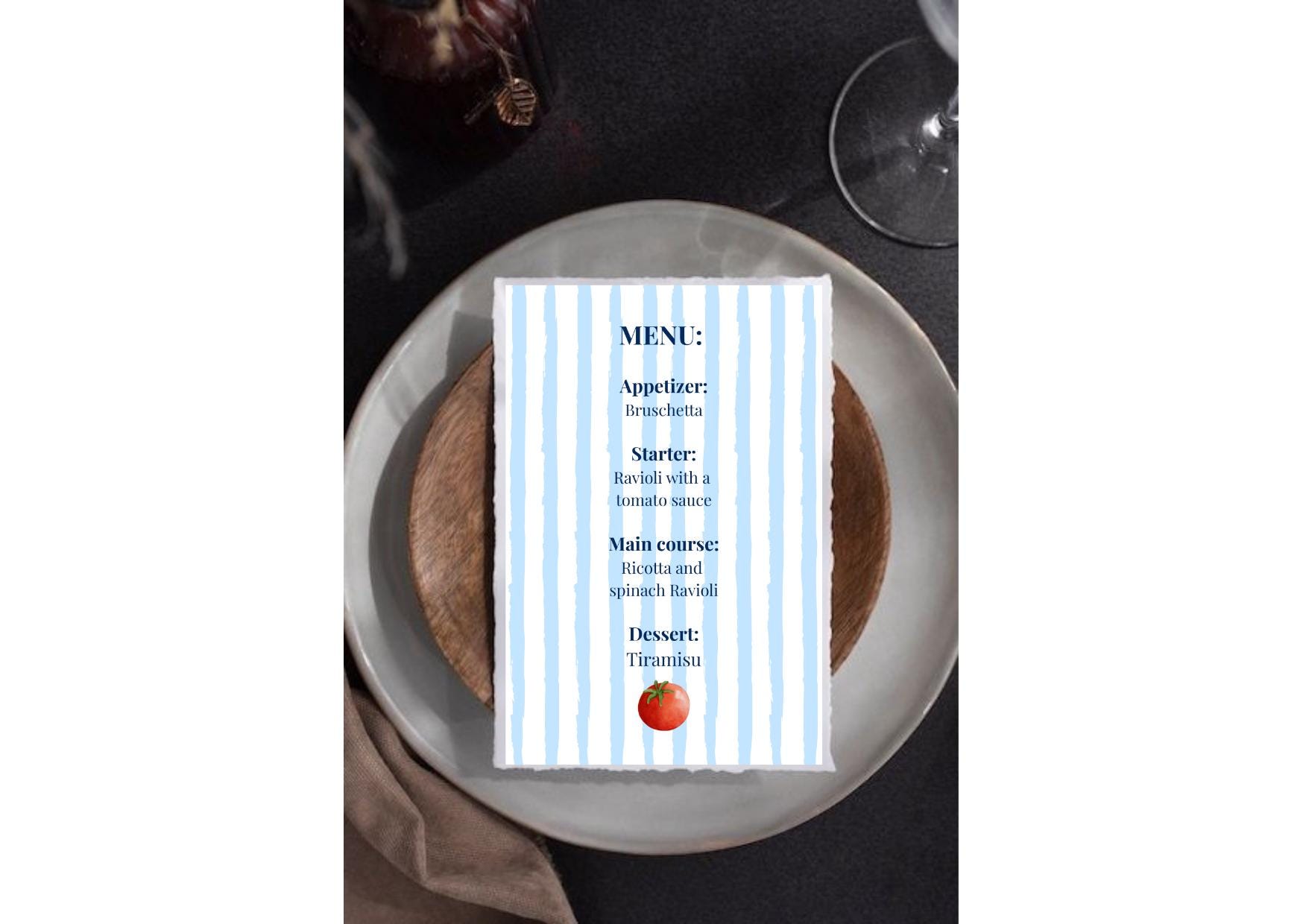 Tomato Summer Menu Template | A5 Canva Editable | Italian Dinner Menu ...