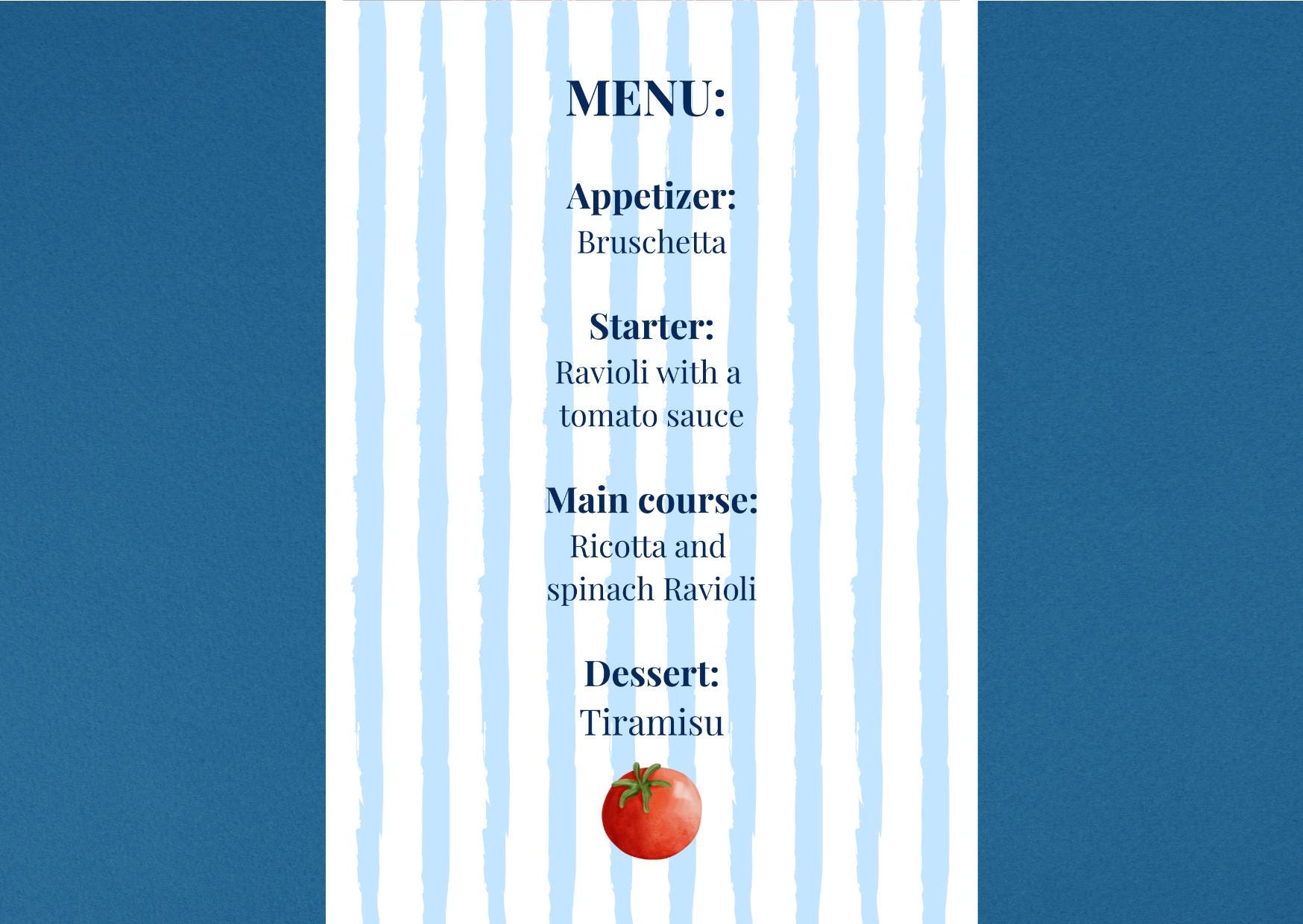 Tomato Summer Menu Template | A5 Canva Editable | Italian Dinner Menu ...