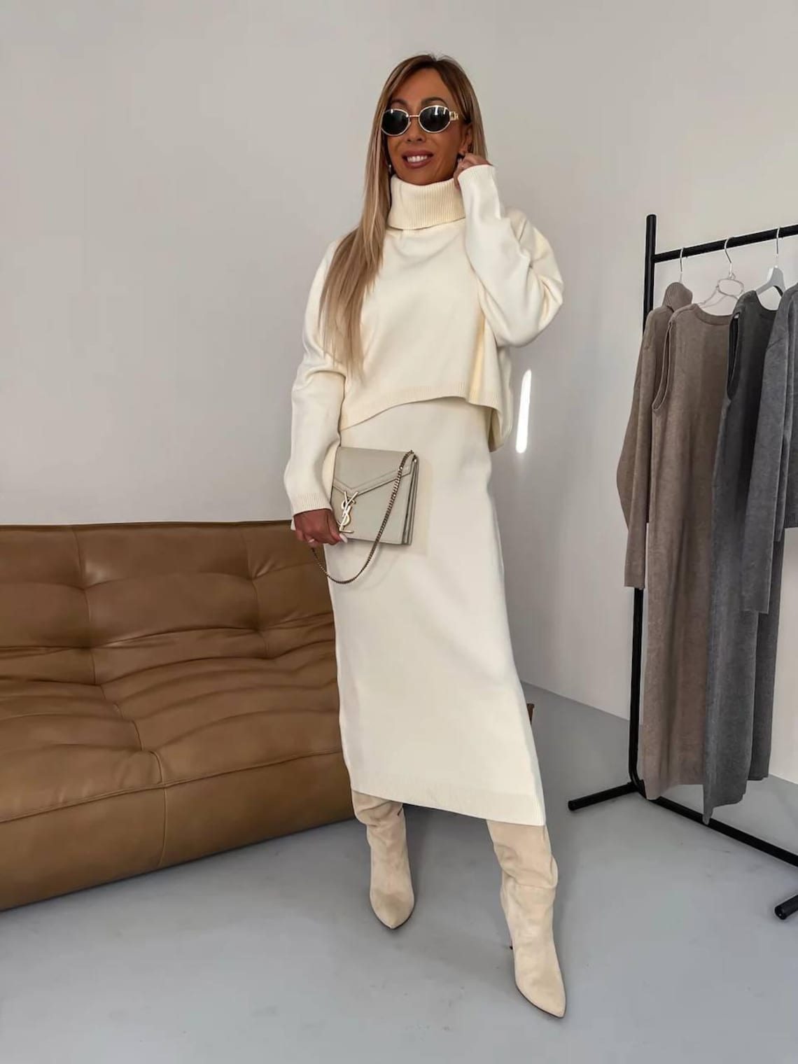 Cozy Angora Knit Suit for Women – 2 Piece Sweater and Dress, Warm ...