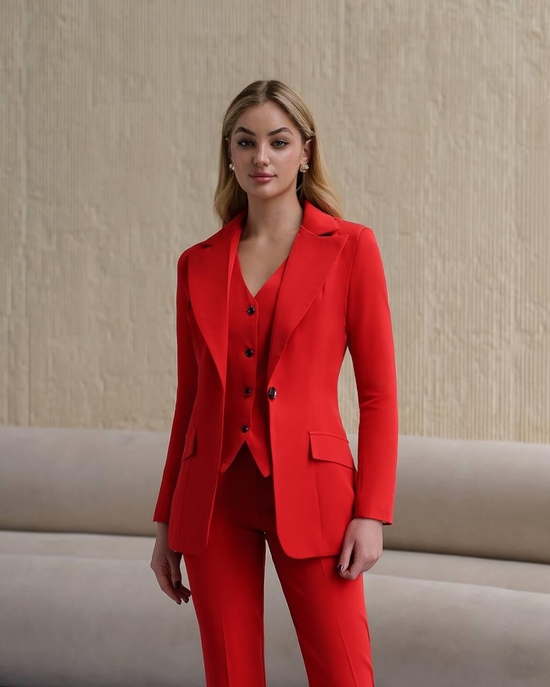 Red Women Suit, 3-piece Pantsuit for Women, Women Suit Vest, Classic ...