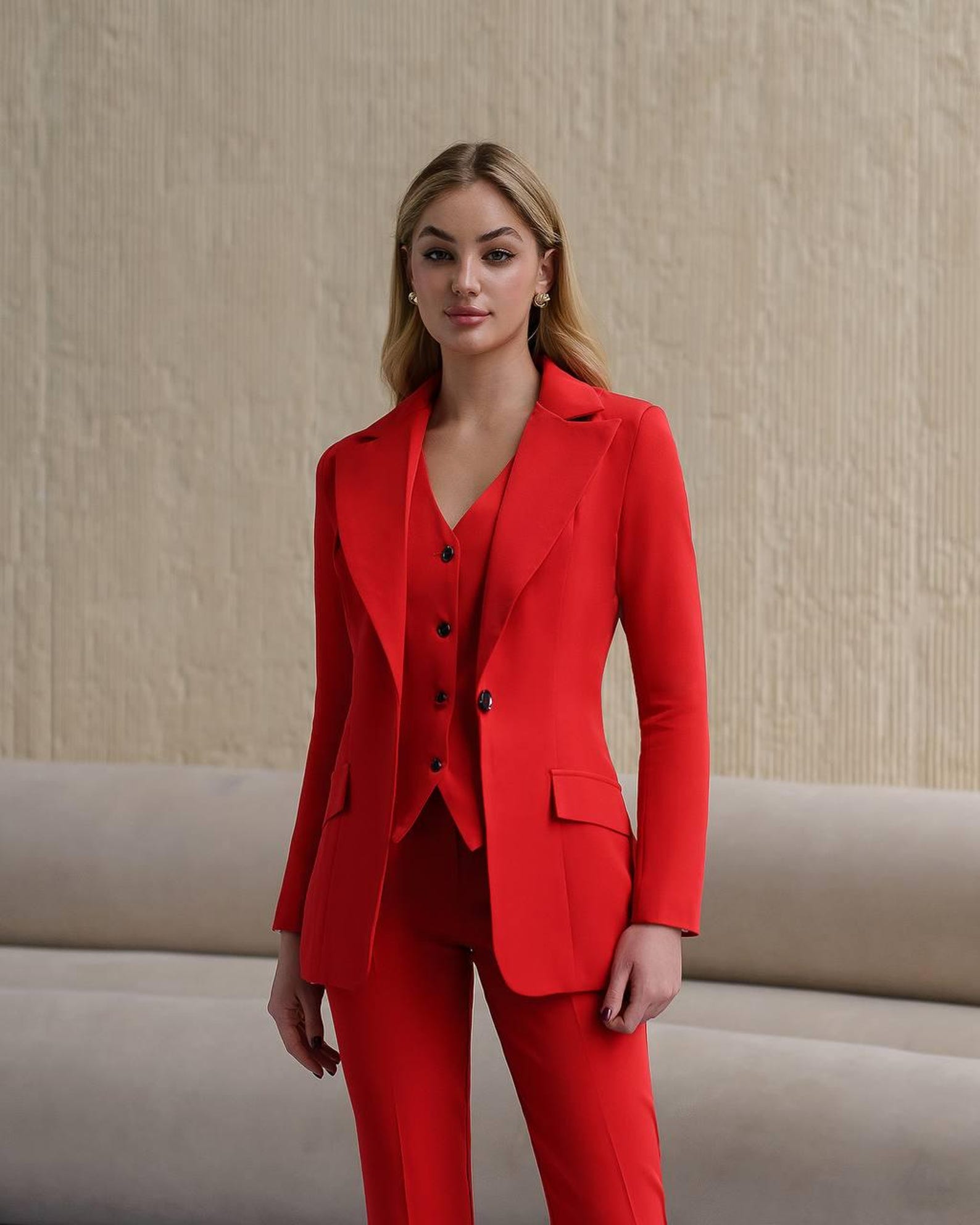 Red Women Suit, 3-piece Pantsuit for Women, Women Suit Vest, Classic ...