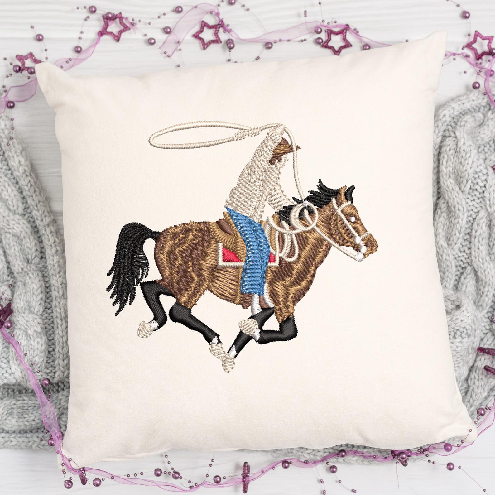 Cowboy on Horse Embroidery Design: Western Rodeo Lasso (digital ...