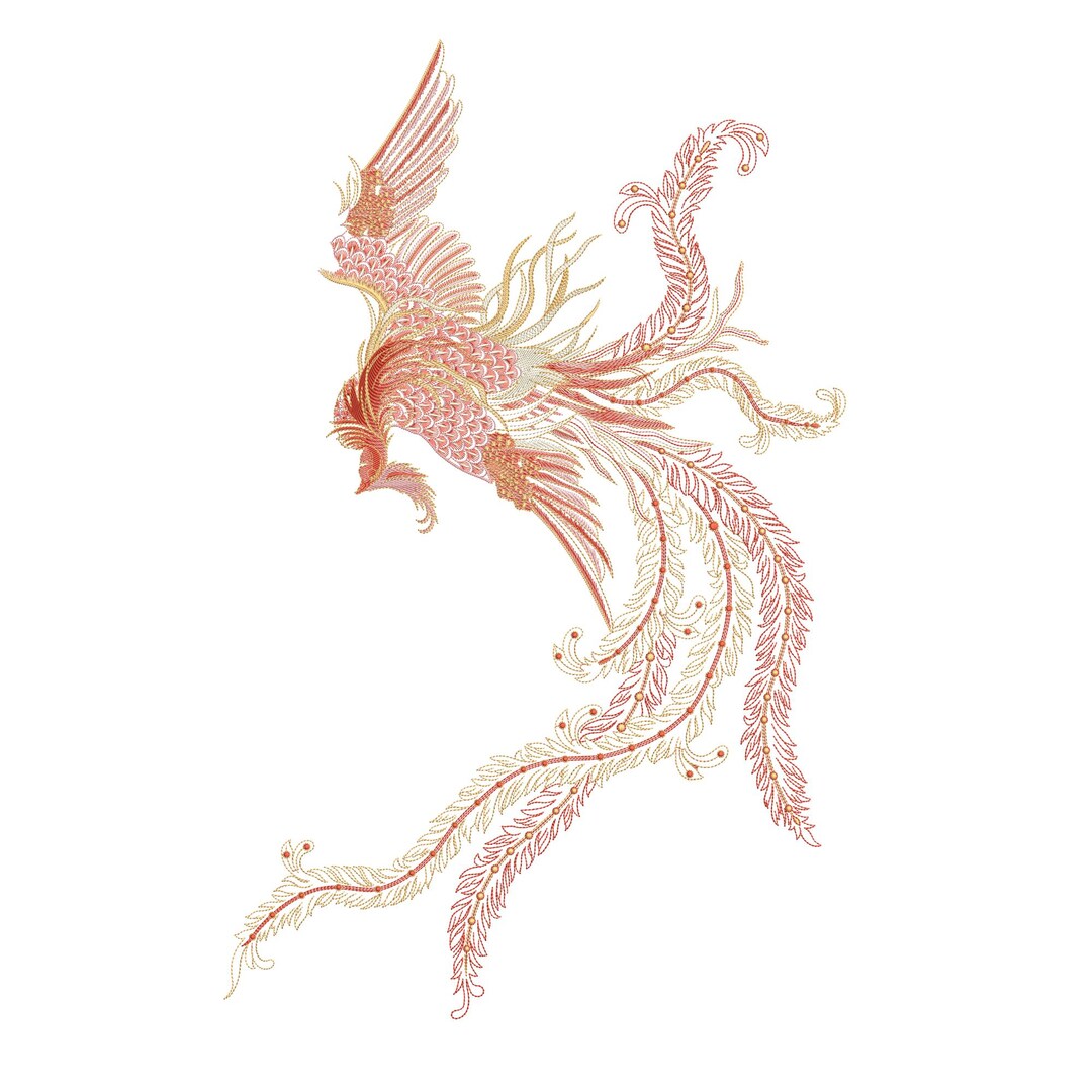 Large Phoenix Bird Embroidery Design: Firebird Pattern (digital ...