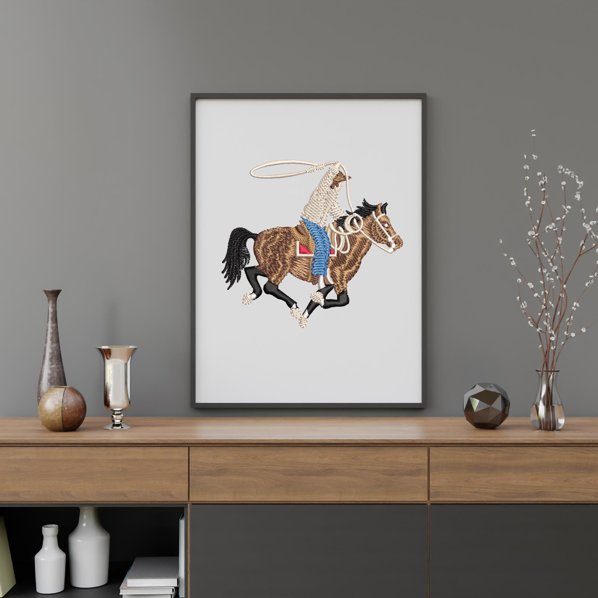 Cowboy on Horse Embroidery Design: Western Rodeo Lasso (digital ...