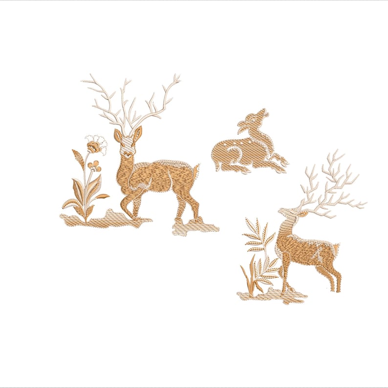 Vintage Deer Embroidery Design - Woodland Animal Machine Embroidery ...
