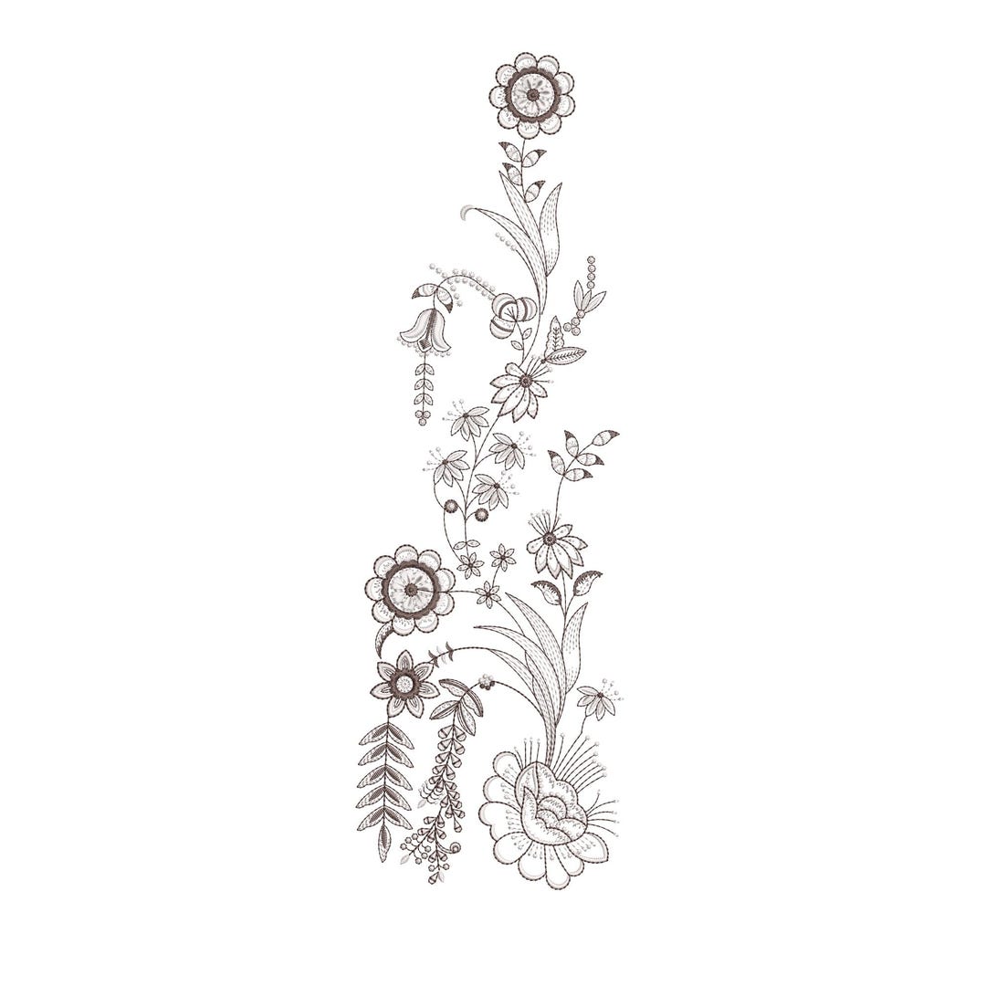 Vertical Floral Vine Embroidery Design: Machine Embroidery Pattern ...