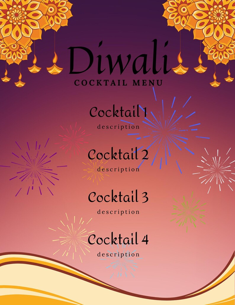 Purple and Gold Diwali Cocktail Menu - Etsy