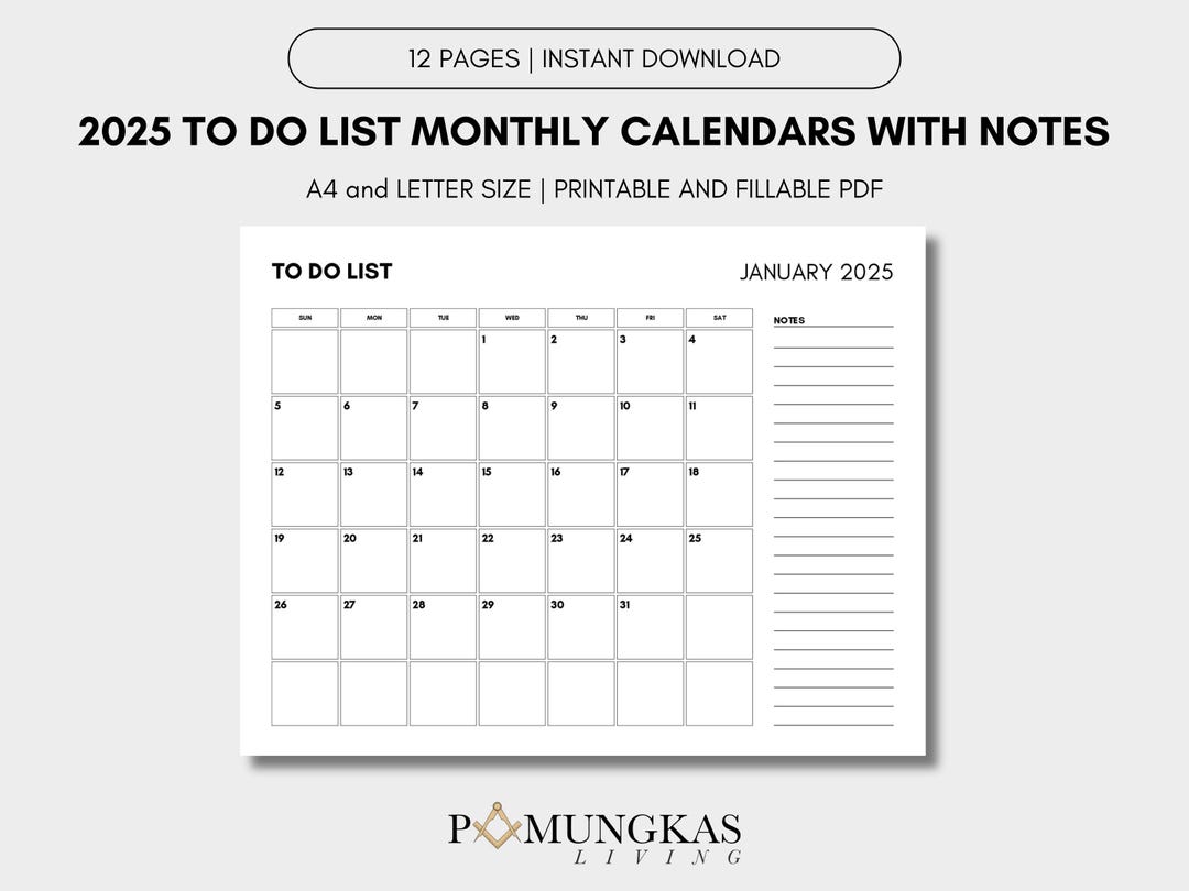 2025 Monthly and TO DO LIST Calendar Printable & Fillable To-do List ...