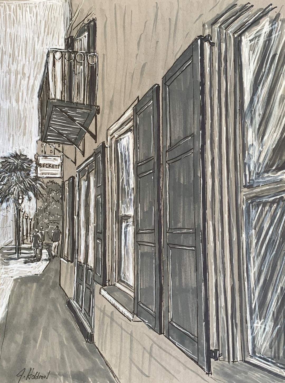 Holdren Art Studio Original Mixed Media Drawing Charleston South ...
