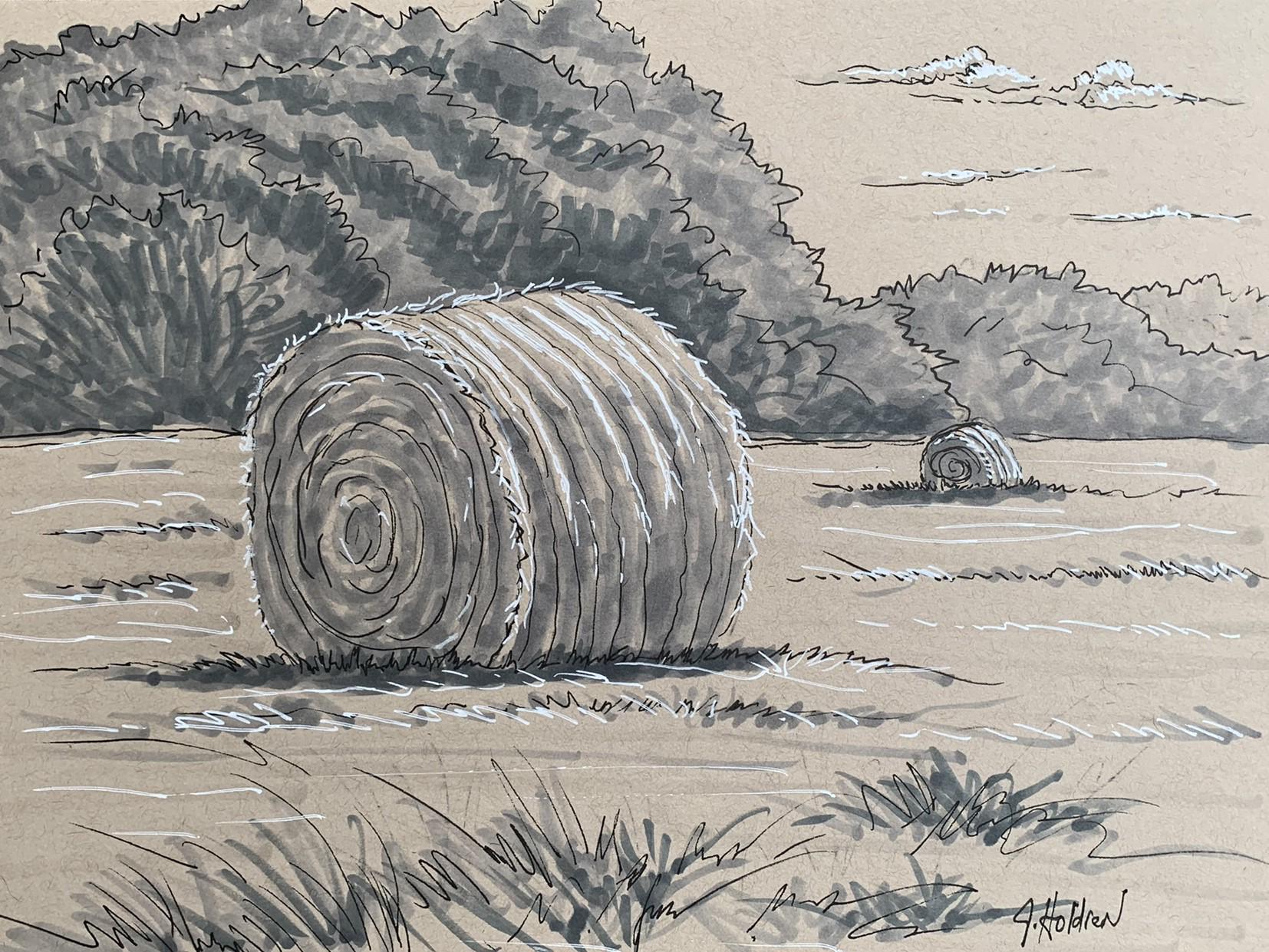 Original Drawing Rural Hay Bales Farm Landscape - Etsy