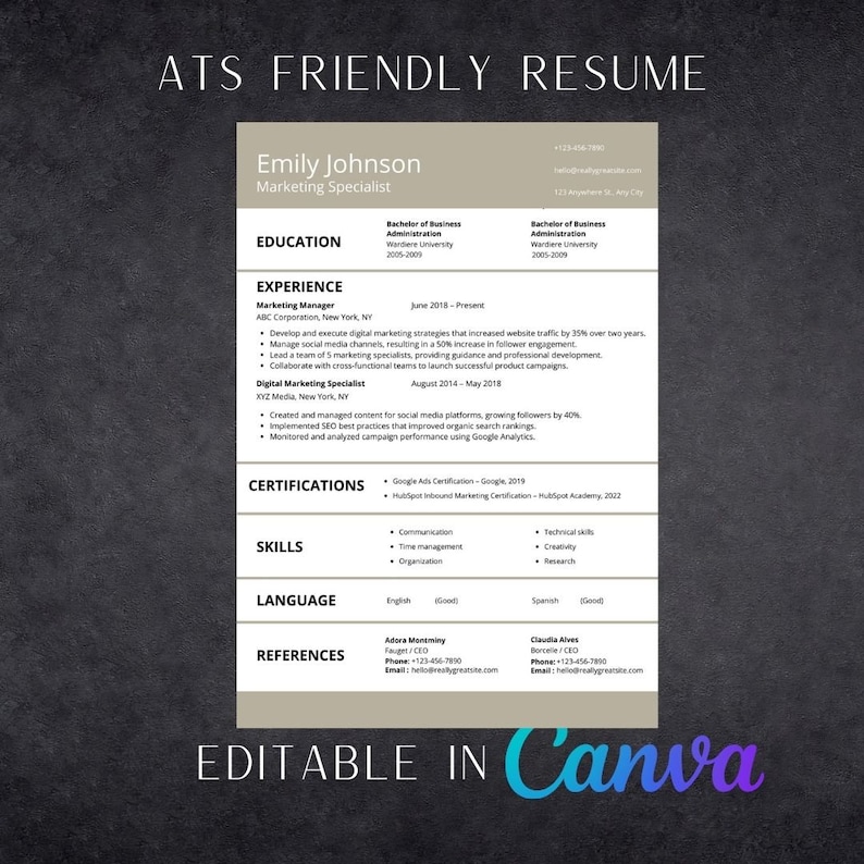 Ats Friendly Resume, Ats Resume Template , CV Neutral Color, Minimalist ...
