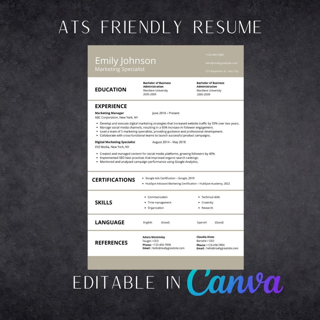 Ats Friendly Resume, Ats Resume Template , CV Neutral Color, Minimalist ...