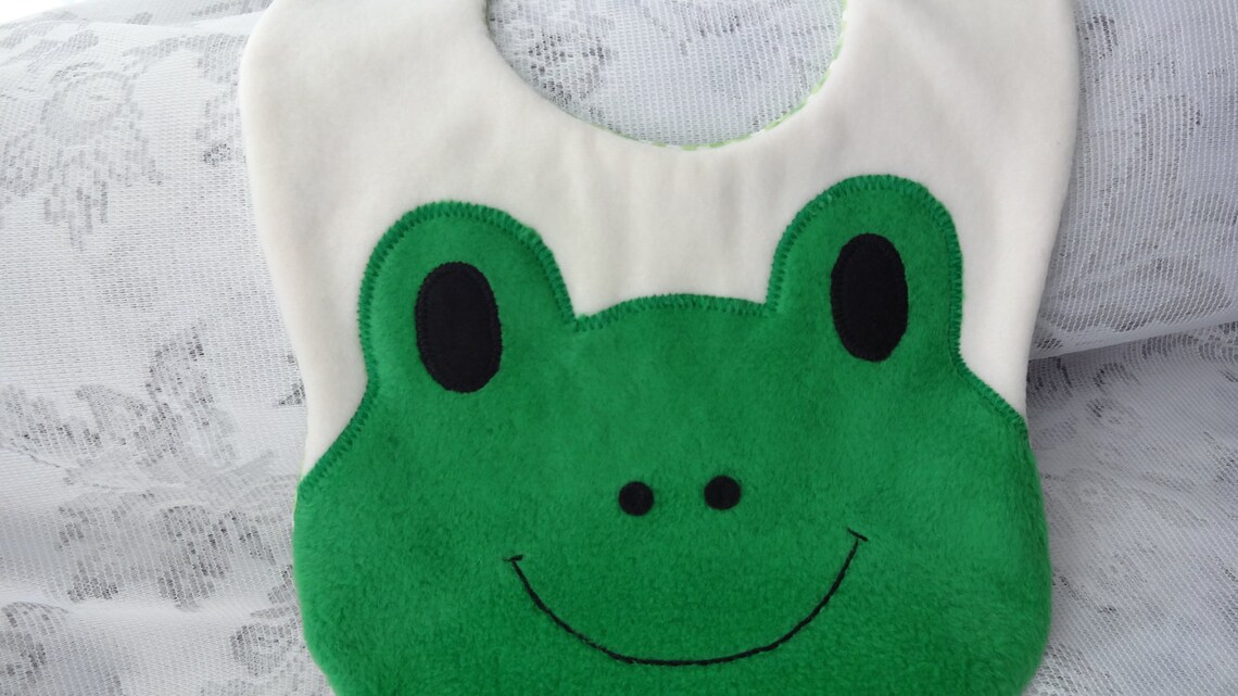 Frog Bib, Infant Baby Bib, Animal Reversible Fleece Bib, Animal Bib ...