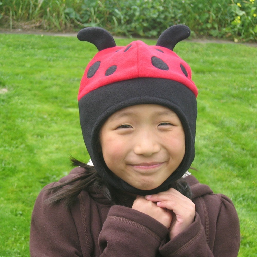 Lady Bug Fleece Hat With Strap Baby Toddler Children Adult Animal ...