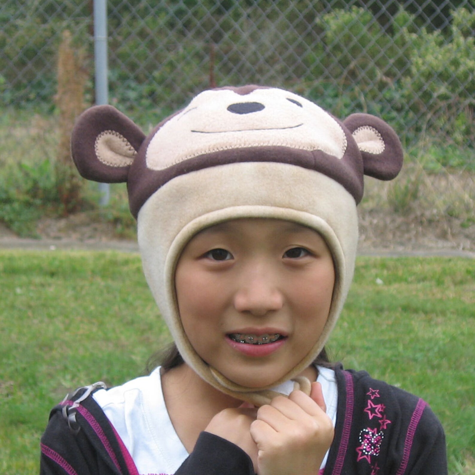 Monkey Fleece Hat With Strap - Baby Toddler Children Animal Fleece Hat ...