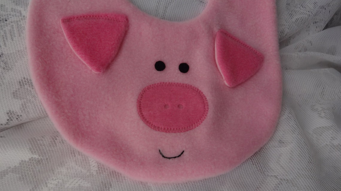 Pig Bib Infant Baby Bib Animal Reversible Fleece Bib Animal - Etsy
