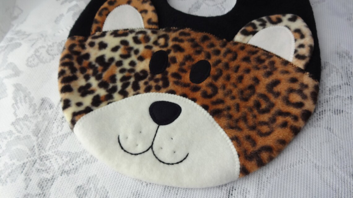 Leopard Bib, Infant Baby Bib, Animal Reversible Fleece Bib, Animal Bib ...