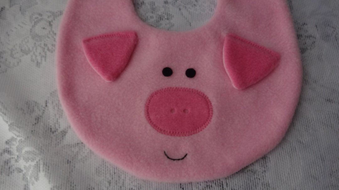 Pig Bib, Infant Baby Bib, Animal Reversible Fleece Bib, Animal Bib ...
