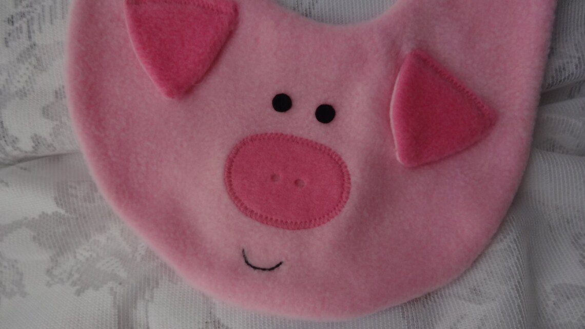 Pig Bib Infant Baby Bib Animal Reversible Fleece Bib Animal - Etsy