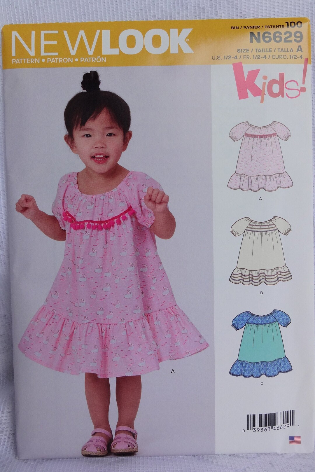 New Look 6629 Girls' Dress Sewing Pattern, Ruffle Overlay, Size 1/2-4 ...