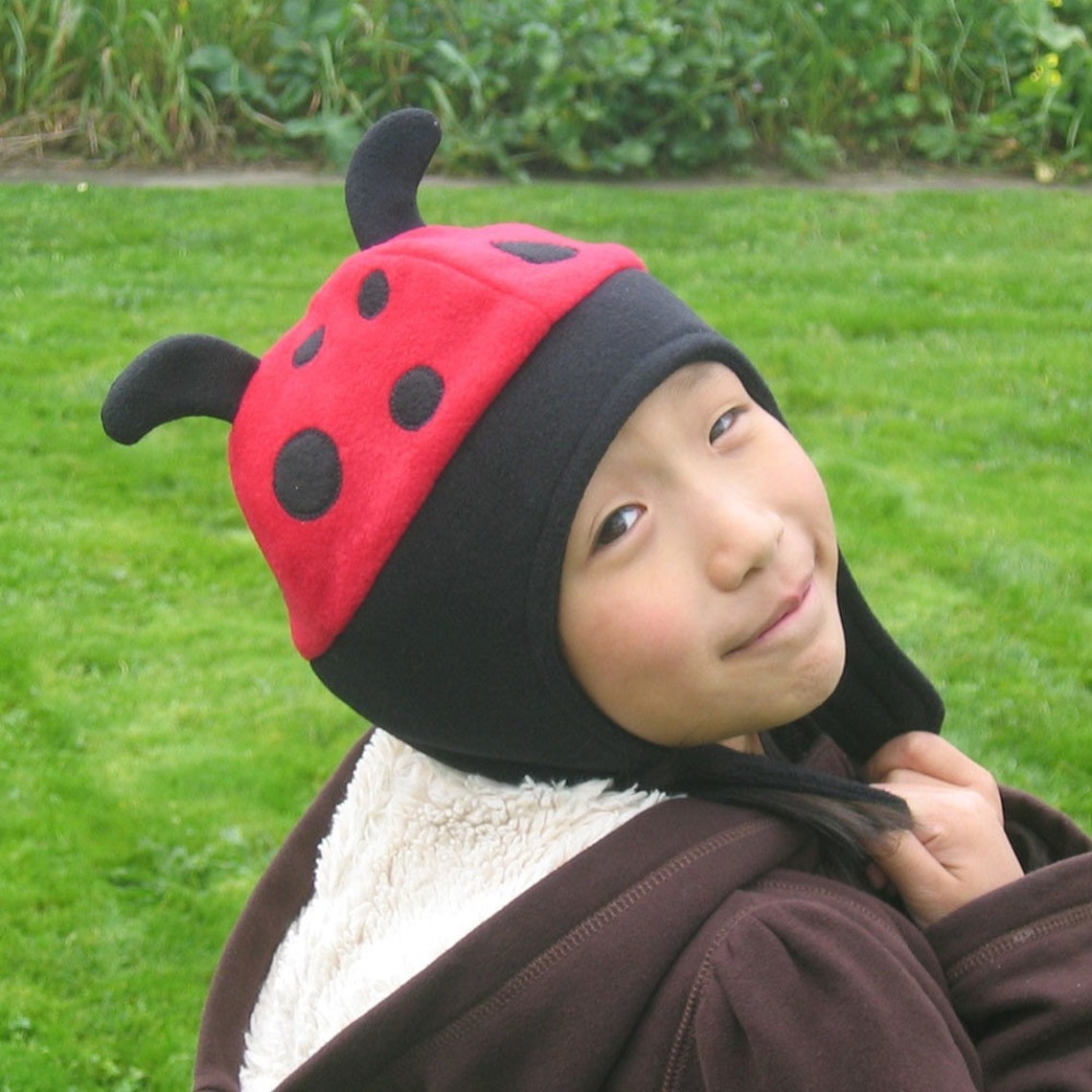 Lady Bug Fleece Hat With Strap – Baby, Toddler, and Adult Sizes - Etsy
