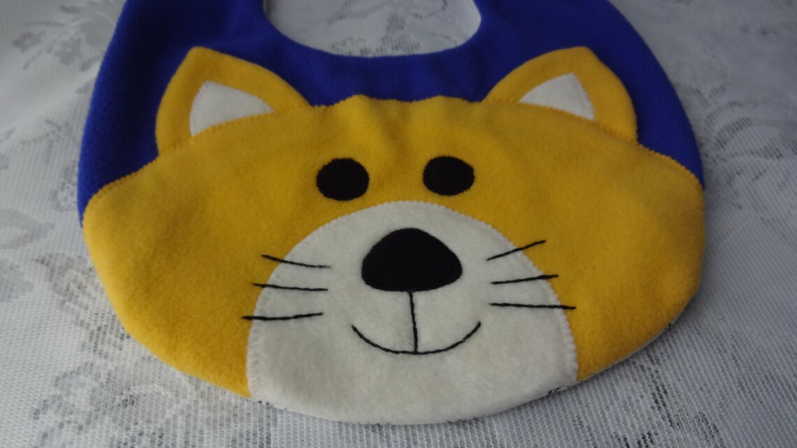 Cat Bib, Infant Baby Bib, Animal Reversible Fleece Bib, Animal Bib ...