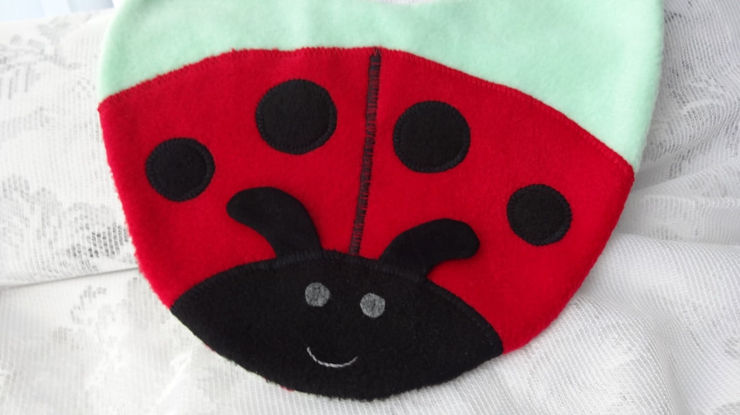 Lady Bug Bib, Infant Baby Bib, Animal Reversible Fleece Bib, Animal Bib ...
