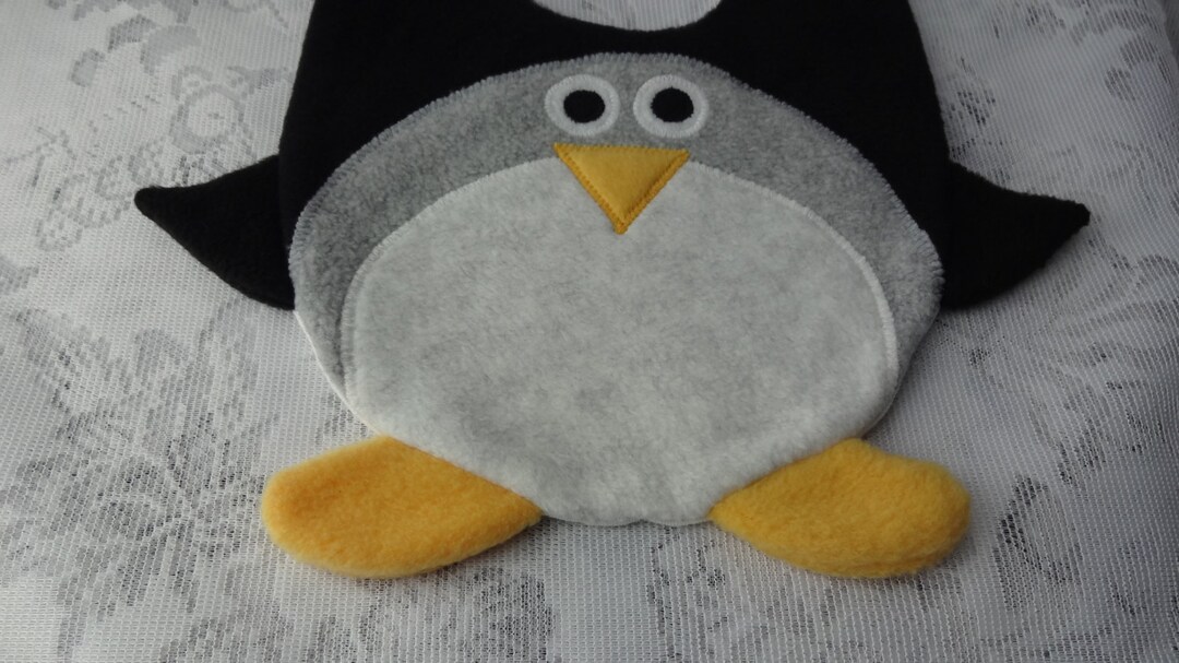 Penguin Fleece Baby Bib, Reversible Animal Bib - Etsy