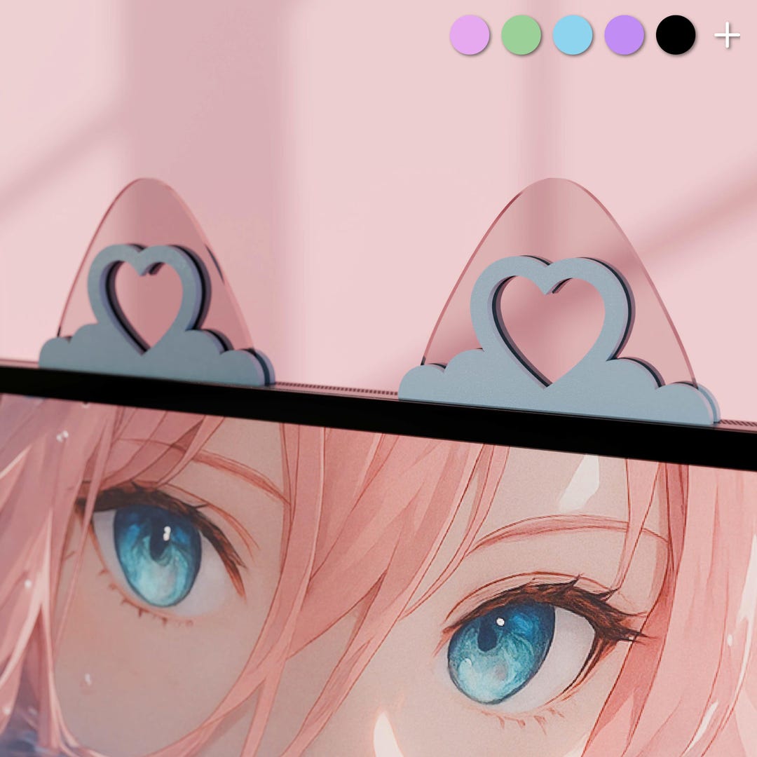 Screen Ears – Kawaii Cat Ears for Monitors, Cute Desk Décor, Pink PC ...