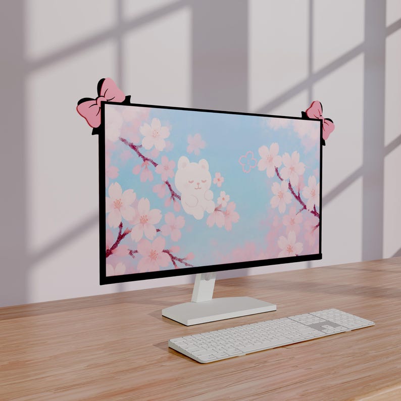 Kawaii Monitor Bows – Pink Screen Decor for Gamer Desk (pair) - Etsy