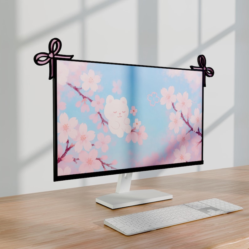 Kawaii Monitor Bows (pair) – Coquette Bows, Pink Gaming Décor, Pastel ...