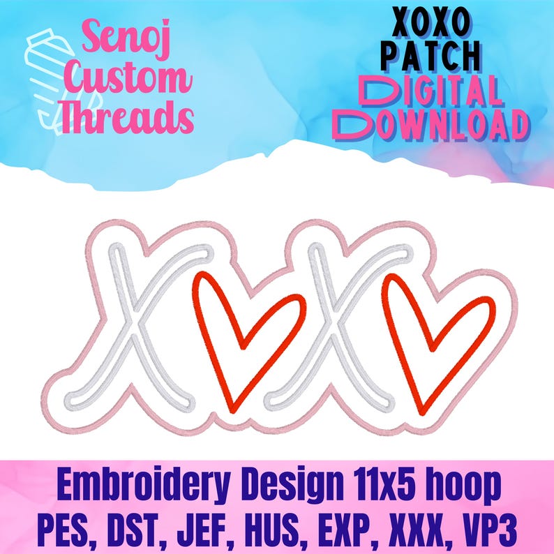 XOXO Heart Patch Embroidery File | Valentine Applique (digital Download ...