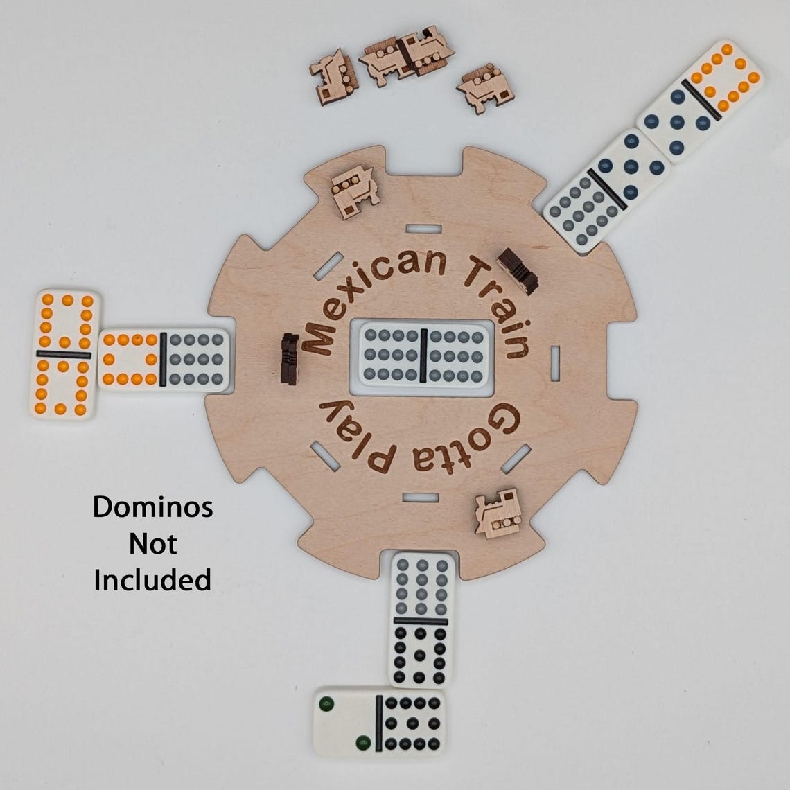 Laser Cut Mexican Train Domino Hub With Miniature Trains, Custom ...