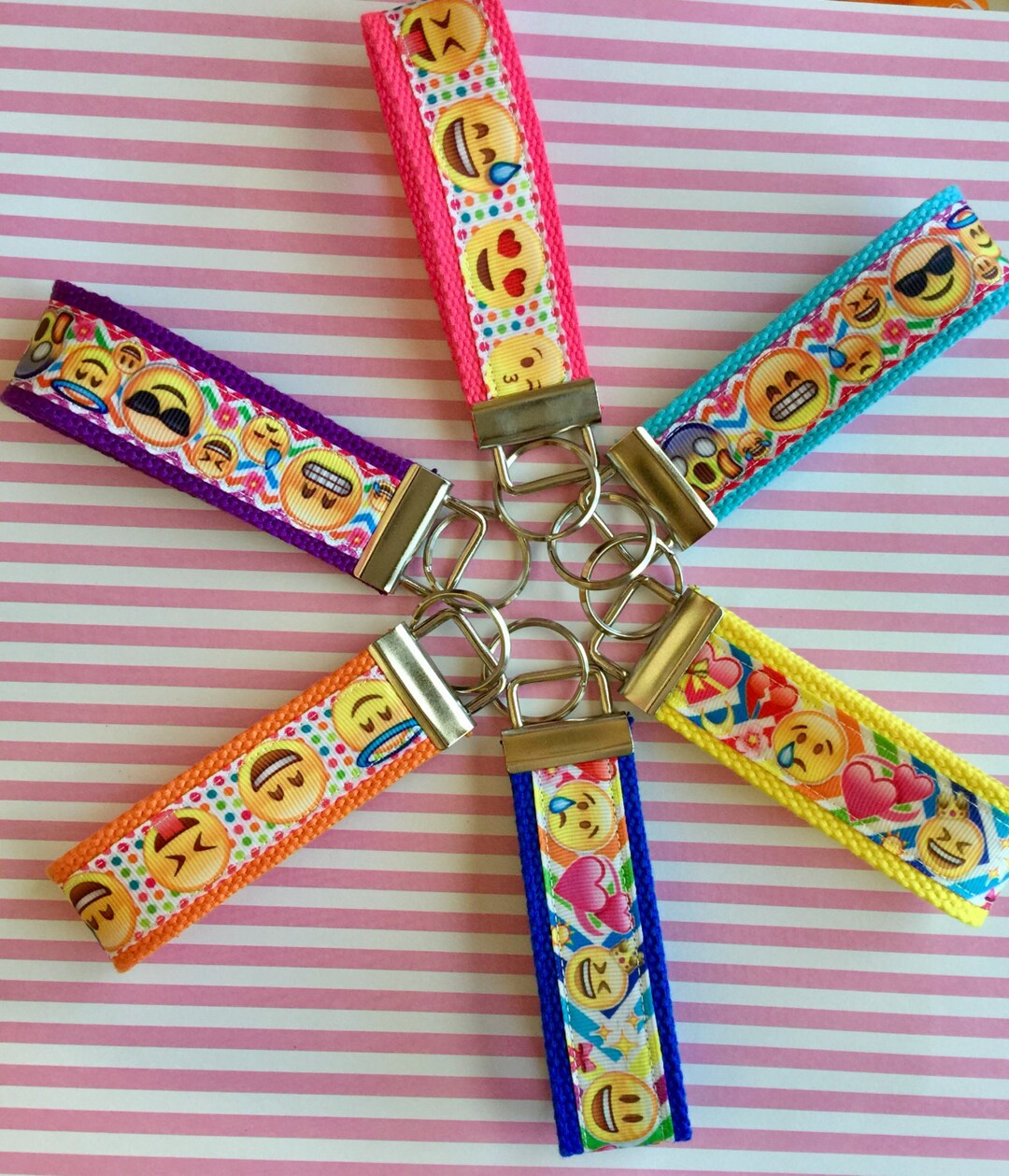 Mini Fingerlet Key Chain Emoji Ribbon Key Fobs Cotton Webbing 1.25 Inch ...