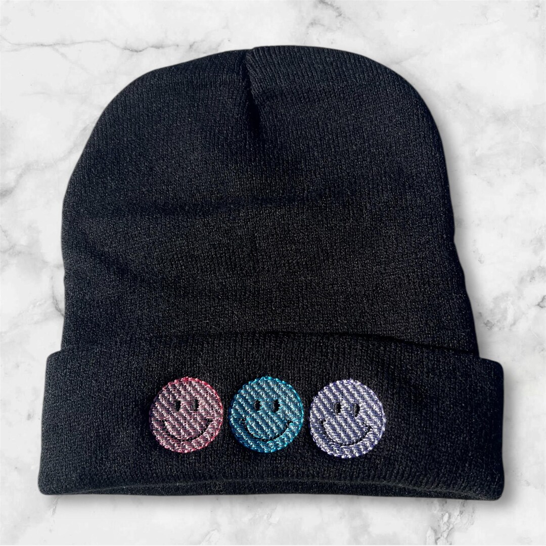 Embroidered Beanie Smiley Face Hat Cute Charming Skull Cap Girly Gift ...