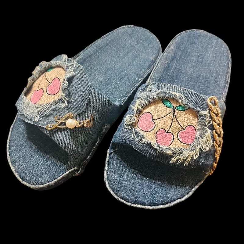 Denim Slides - Etsy