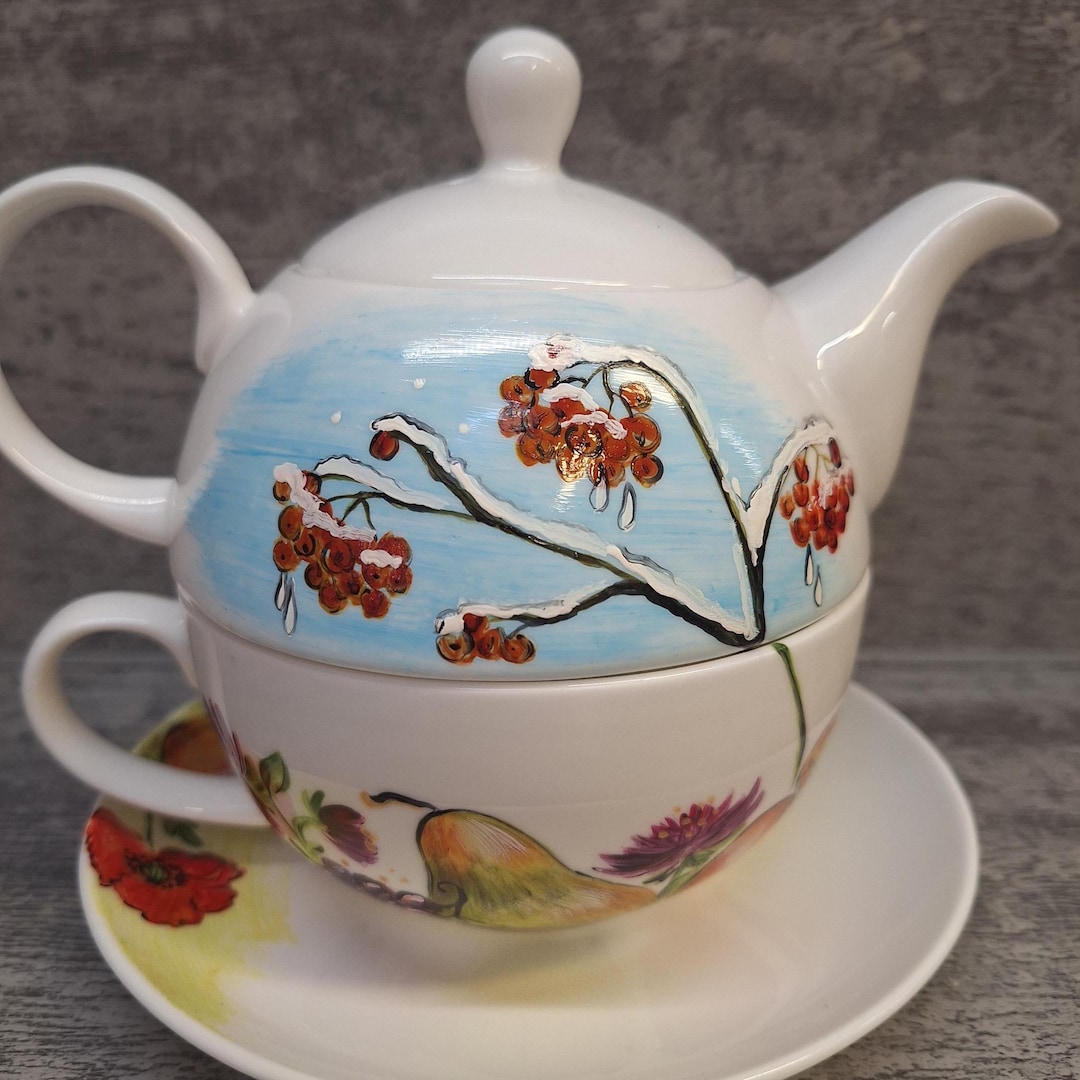 Teapots, Teapot and Cup Set, All Seasons Art, Handpainted Tea Pot ...