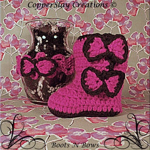 Crochet Pattern Baby Girl Boots, Bows Headband, "boots N Bows" PDF ...