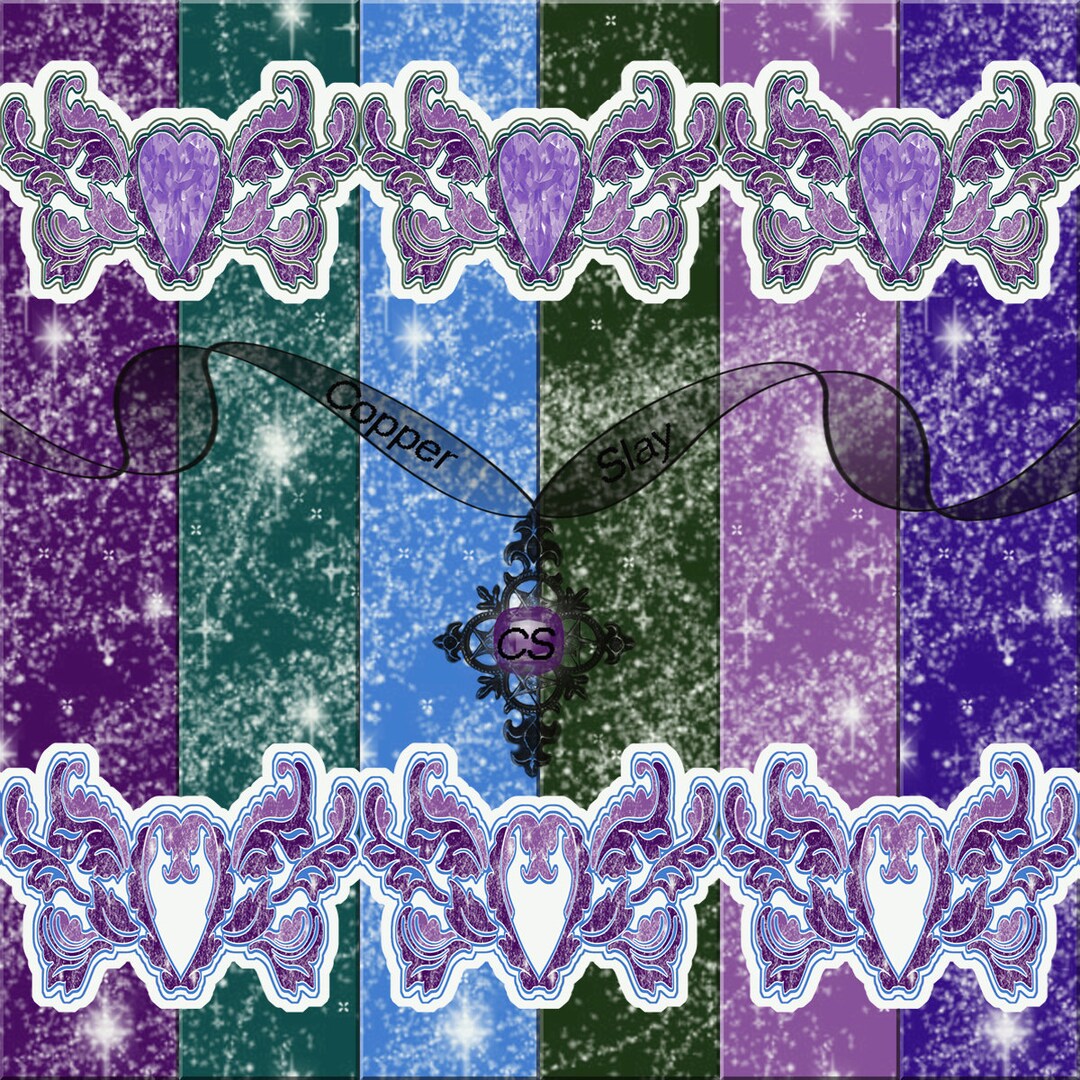 Celestial Stars Digital Paper Collection, Ornate Borders, Gemstones ...