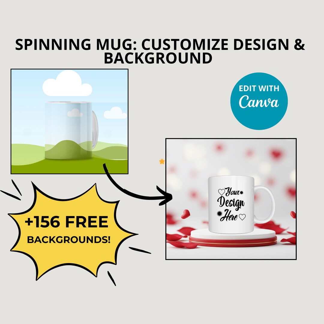 Spinning 11oz Mug Video Mockup: Canva 3D Designs With Rotating Displays ...