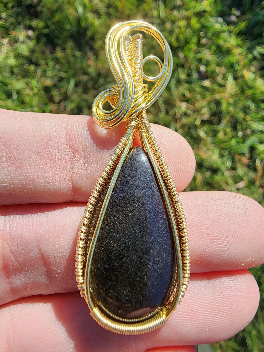 Gold Sheen Obsidian, Meticulously Hand Wrapped in 14k Gold Plated ...