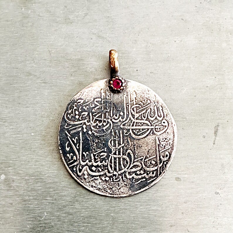 Ottoman Arabic Calligraphy Antique Silver Pendant W Ruby, Turkish ...