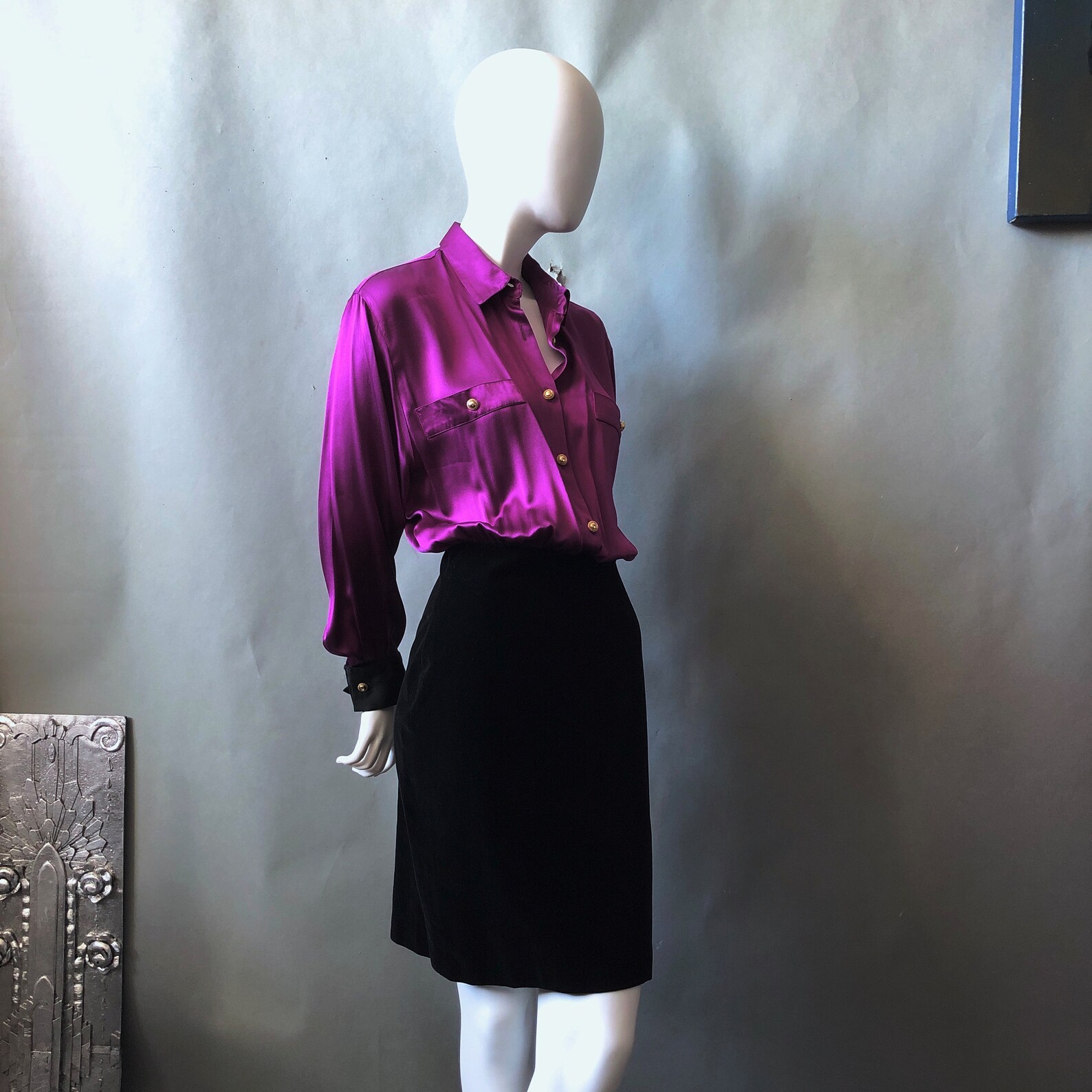 Vintage 1980s Ribelle Italy Purple Silk & Velvet Skirt Cocktail Dress ...