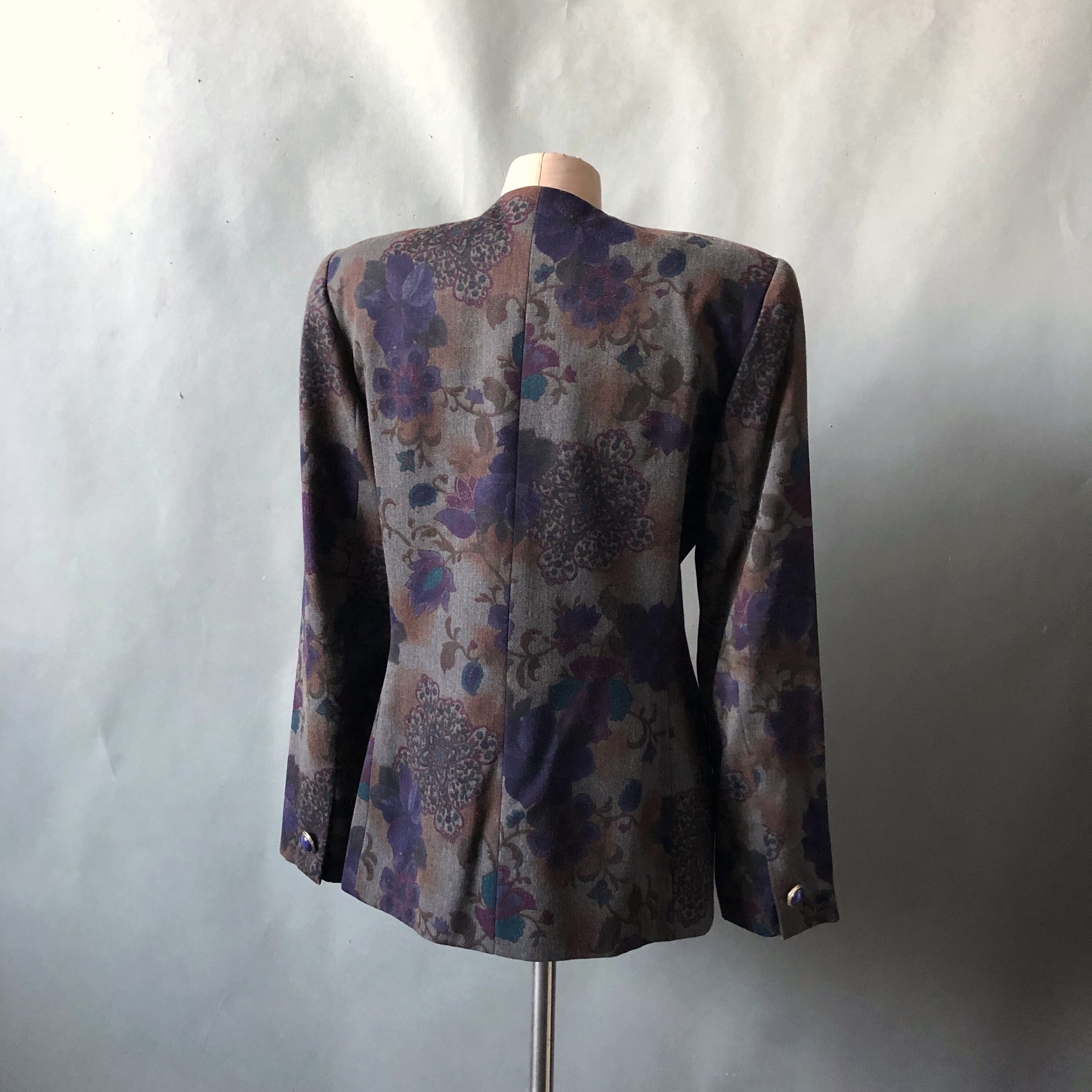 Vintage 80s Blazer Wool Twill Floral Print / Kasper ASL Sz 6 / - Etsy