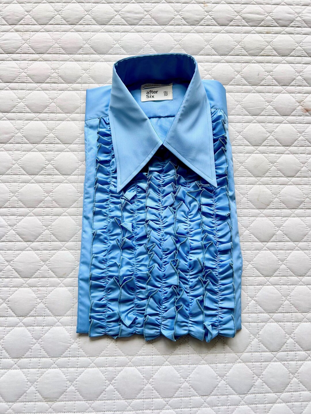 Vintage 1970s AFTER SIX Baby Blue Ruffle Front Tuxedo Shirt - 1970s ...