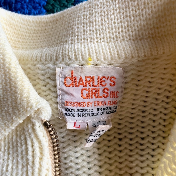 70s Charlies Girls by Erika Elias Colorful Knit Cardi… - Gem
