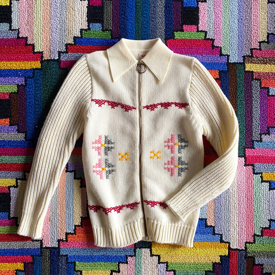 70s Charlies Girls by Erika Elias Colorful Knit Cardigan 1970s Junior ...